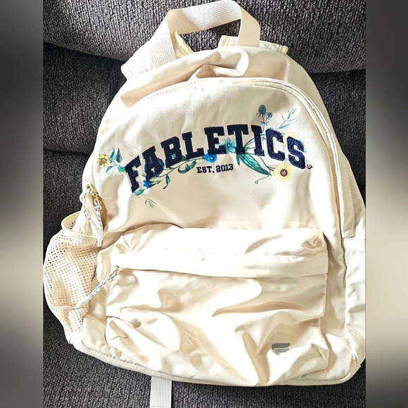 Fabletics | Bags | Fabletics Cream Backpack With Arched Logo And Soft ...
